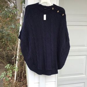 Talbots | Sweaters | Nwt Talbots Button Neck Blue Multiweave Poncho | Poshmark
